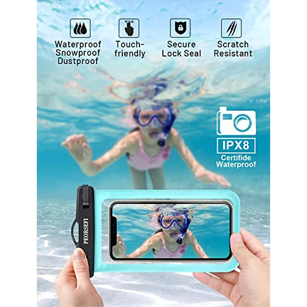 Universal Waterproof Phone Pouch - Waterproof Case for iPhone 14 13 12 11 Pro Max XS Plus Samsung Galaxy Cellphone Up to 7.0"， IPX8 Waterproof Cellphone Dry Bag Beach Vacation Essentials-2 Pack