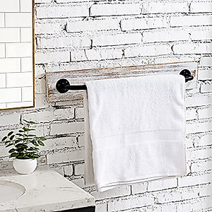 Cadby 24-inch Vintage Whitewashed Wood and Black Metal Wall Mounted Towel Bar Rack, Bathroom Towel Holder