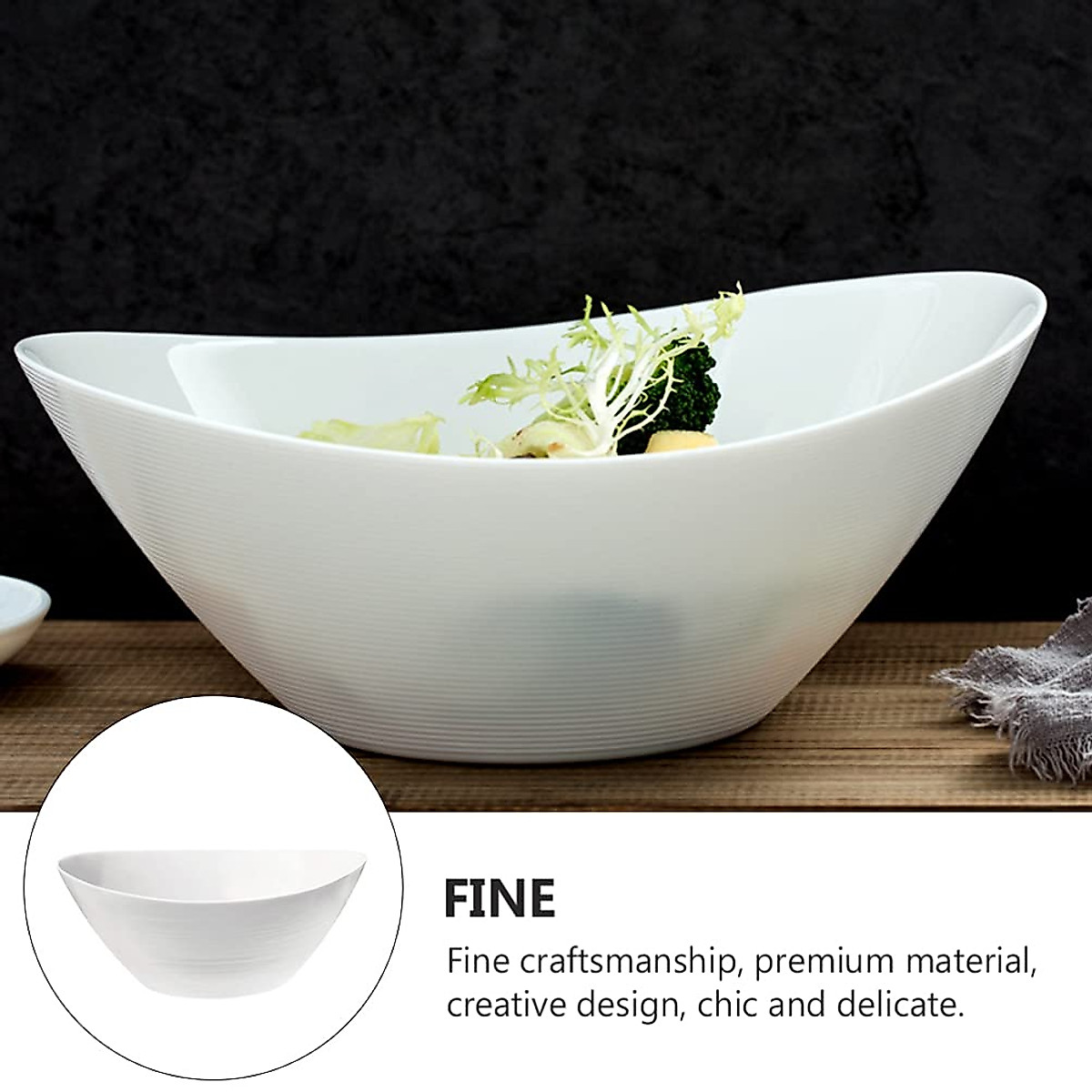 YARDWE White Pasta Serving Bowls Boat Shaped Bowl Toughened Glass Salad Bowl Heat Resistance Soup Bowl Small Side Dishes for Dessert Ice Cream