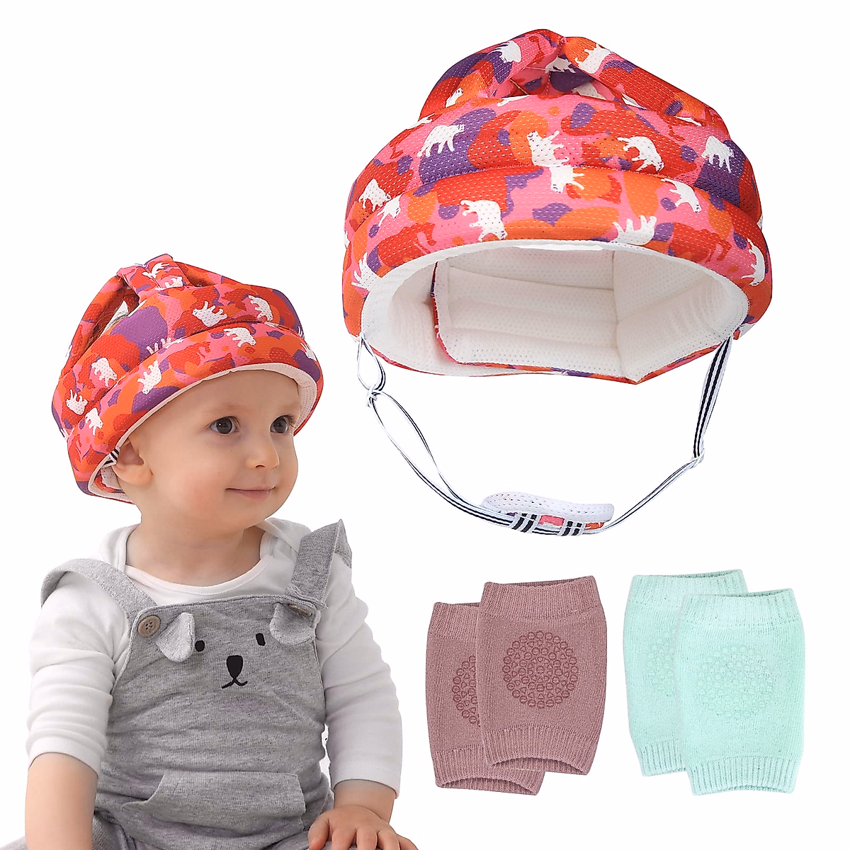 Baby Safety Helmet for Crawling Walking, Breathable Protective Infant Helmet for 1-2 Years Baby Walk No Bump Helmet - Red