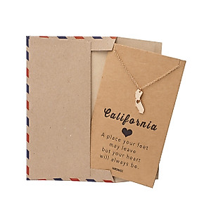 quan jewelry California State Necklace, Handmade California Map Pendant Charm, Inspirational Necklace with Greeting Card (Rose Gold Tone)