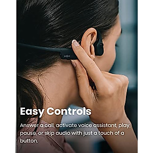 SHOKZ (AfterShokz OpenComm - Bone Conduction Open-Ear Stereo Bluetooth Headset with Noise-Canceling Boom Microphone - Wireless Headset for Mobile Use, with Bookmark