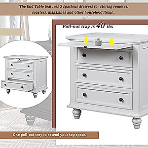 Voohek Nightstand, Bedside Night Stand Sofa Side End Tables with Drawers, for Home, Bedroom, Living Room, White#B