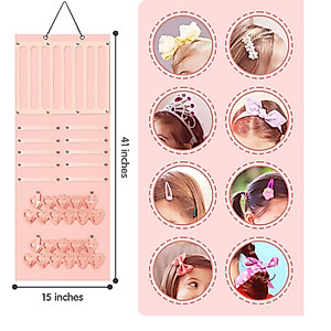 Bow Holder for Girls Hair Large Capacity, Felt Clips Storage Hanger Bows Organizer, Baby Headbands Wall Hanging Organiser Accessories, Set Holder, Pink, (J-1)