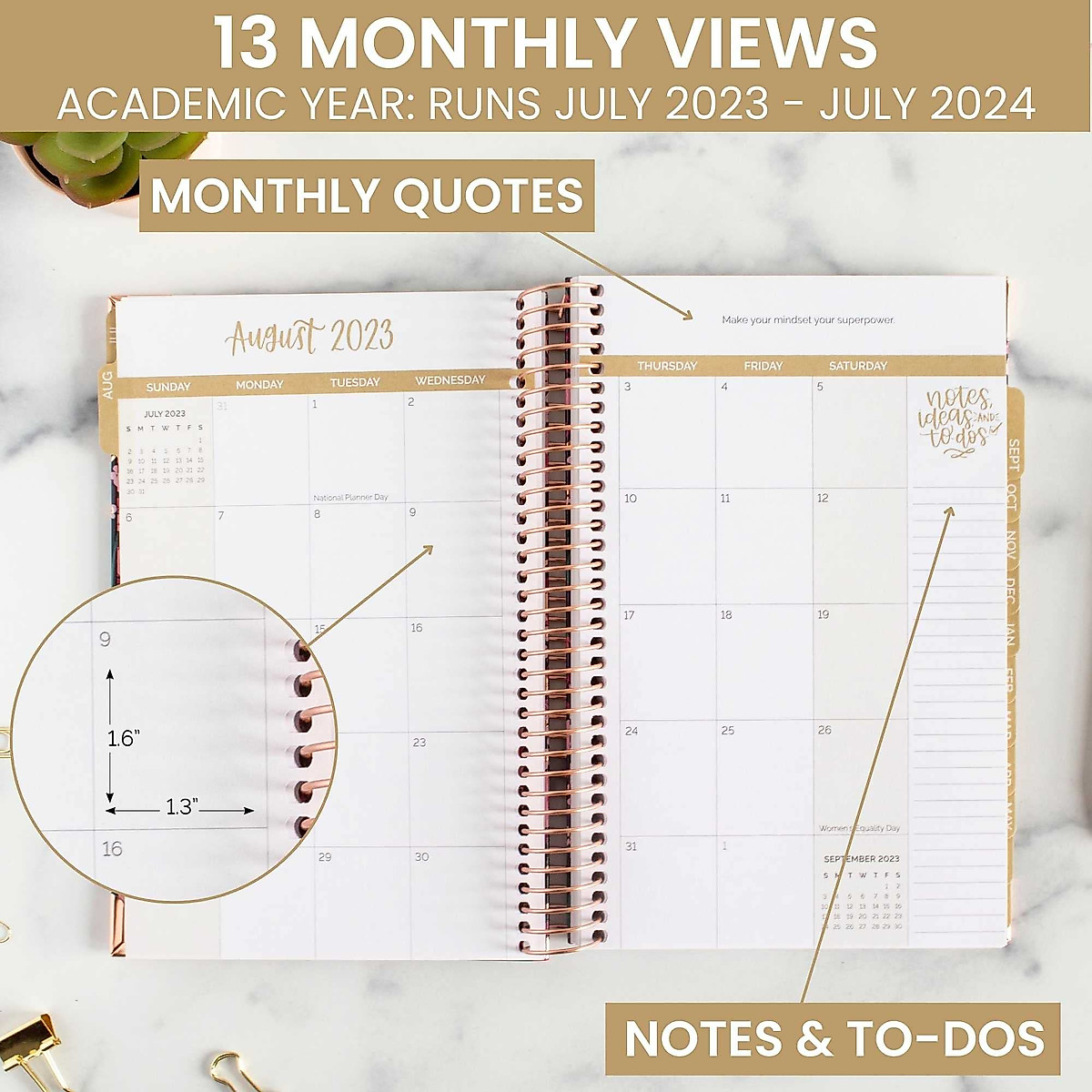 HARDCOVER bloom daily planners 2023-2024 Academic Year Day Planner (July 2023 - July 2024) - Passion/Goal Organizer - Monthly & Weekly Inspirational Agenda Book - 5.5" x 8.25" - Gold Bees