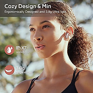 TSKIS True Wireless Earbuds Bluetooth Headphones with Noise Cancelling Mic 48Hrs Playtime LED Display IPX7 Waterproof Ear Buds for Android/iOS (Rose Gold)