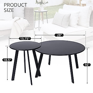 juserox Patio Outdoor Coffee Table Set of 2 - Weather Resistant Outdoor Round End Table Modern Coffee Tables for Living Room Balcony Home Office (Black)