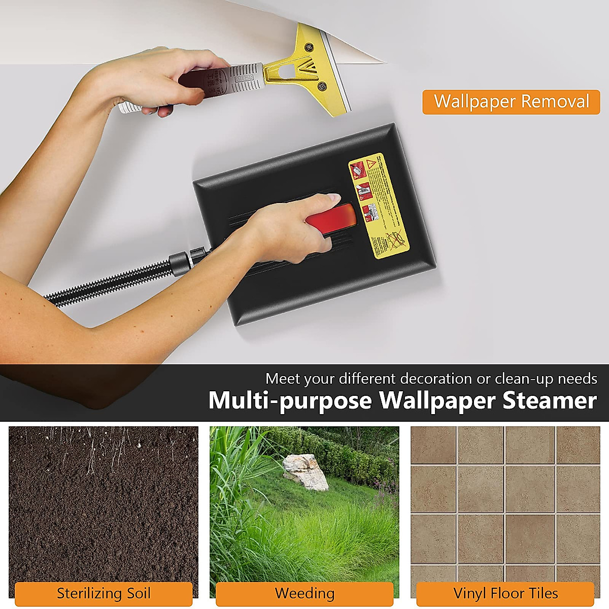 Goplus Wallpaper Steamer Chemical-Free Cleaner for Wallpaper Removal w/ 10FT Hose & Large Steam Plate