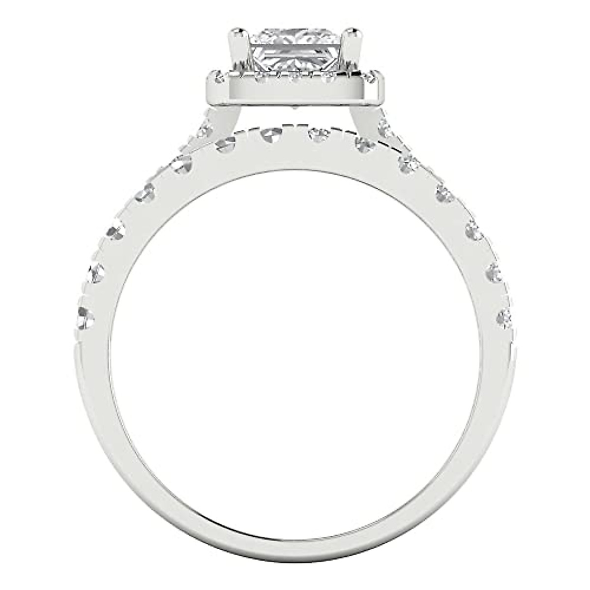 Clara Pucci 1.57ct Princess Cut Halo Solitaire with Accent Stunning Moissanite Diamond Statement Bridal Ring Band Set 14k White Gold 8.25