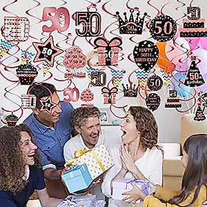 Pimvimcim 50th Birthday Hanging Swirls Decorations for Women, 36pcs Happy 50 Year Old Birthday Swirls Supplies, Rose Gold Fifty Birthday Party Hanging Swirl Décor
