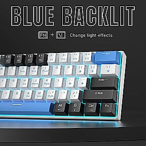 60 Percent Mechanical Gaming Keyboard,Black White Blue Mixed Color Keycaps Gaming Keyboard with Brown Switches, Detachable Type-C Cable Mini Keyboard with Blue LED Light for Windows/Mac/PC/Laptop