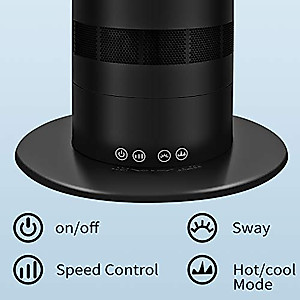 HealSmart 32-inch Space Heater Bladeless Tower Fan, Heater & Fan Combo, 9H Timer 10 Speeds with Remote Control, Air Circulator Fan for Home