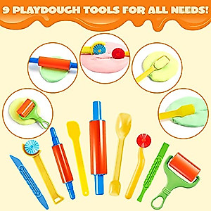 Joyin 44 Pieces Play Dough Accessories Set for Kids, Playdough Tools with Various Plastic Molds, Rolling Pins, Cutters