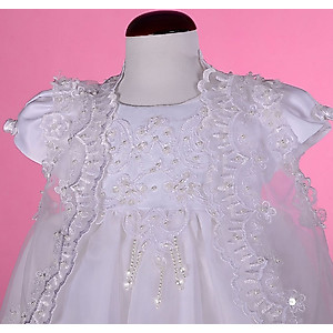 Dressy Daisy Baby Girls' Beaded Scalloped Embroideries Baptism Christening Gown Dress With Cape And Bonnet Infant Size 0-3 Months White