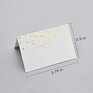 AZAZA 50 Pcs Place Cards with Gold Foil Dots - Textured Table Tent Cards Seating Place Cards for Weddings Banquets Dinner Parties 2.5" x 3.75" (Dots - Gold)