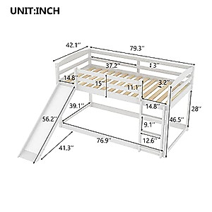 Harper & Bright Designs Twin Bunk Beds with Slide for Kids, Low Profile Bunk Beds with Built-in Ladder, No Box Spring Needed