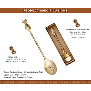 SiennaFox Large Brass Tropical Spoons Smoothies Bowl Gold Dessert Designer Mixing Cocktail Drink Stirrer Iced Coffee Bohemian Decor Bali Golden Decorative tableware Aesthetic Kitchen (Pineapple Spoon)