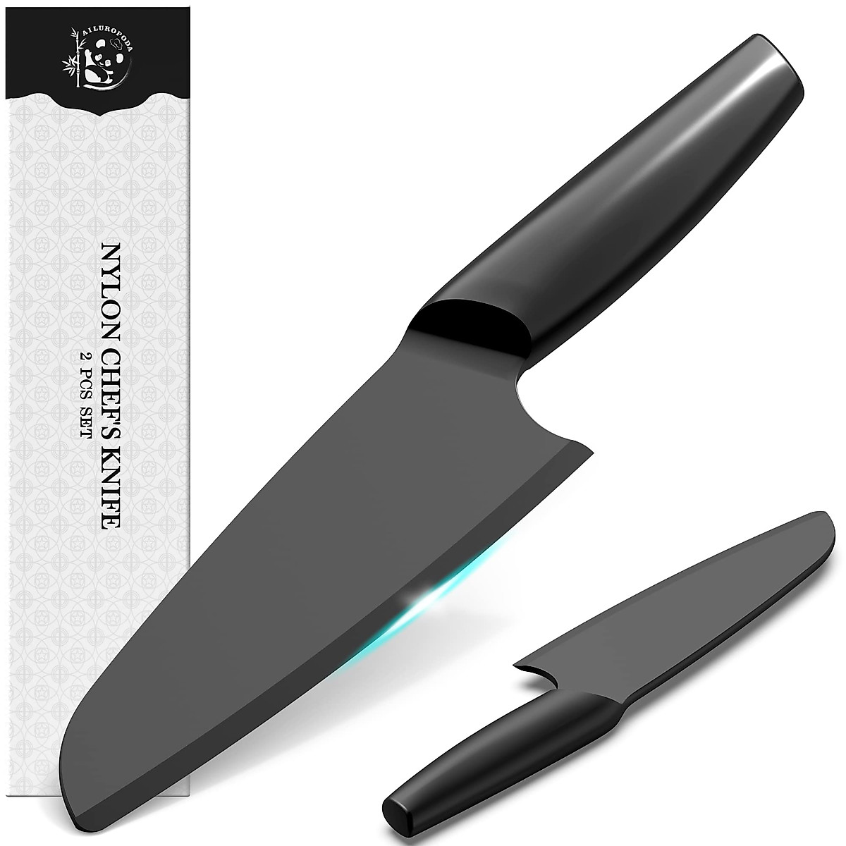 AILUROPODA Nylon Knife | 2 PCS Nylon Knife for Nonstick Pans | Nylon Knife Set for Cutting Fruits, Veggies and Bread Black