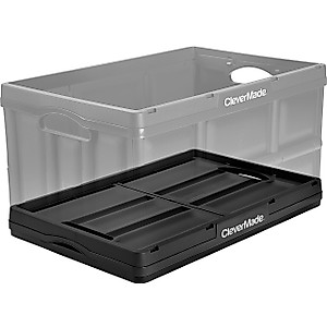 CleverMade Collapsible 45L and 62L Plastic Storage Bins (3 Pack Black) - Utility Containers for Organizing, Toy Storage, Garage Storage