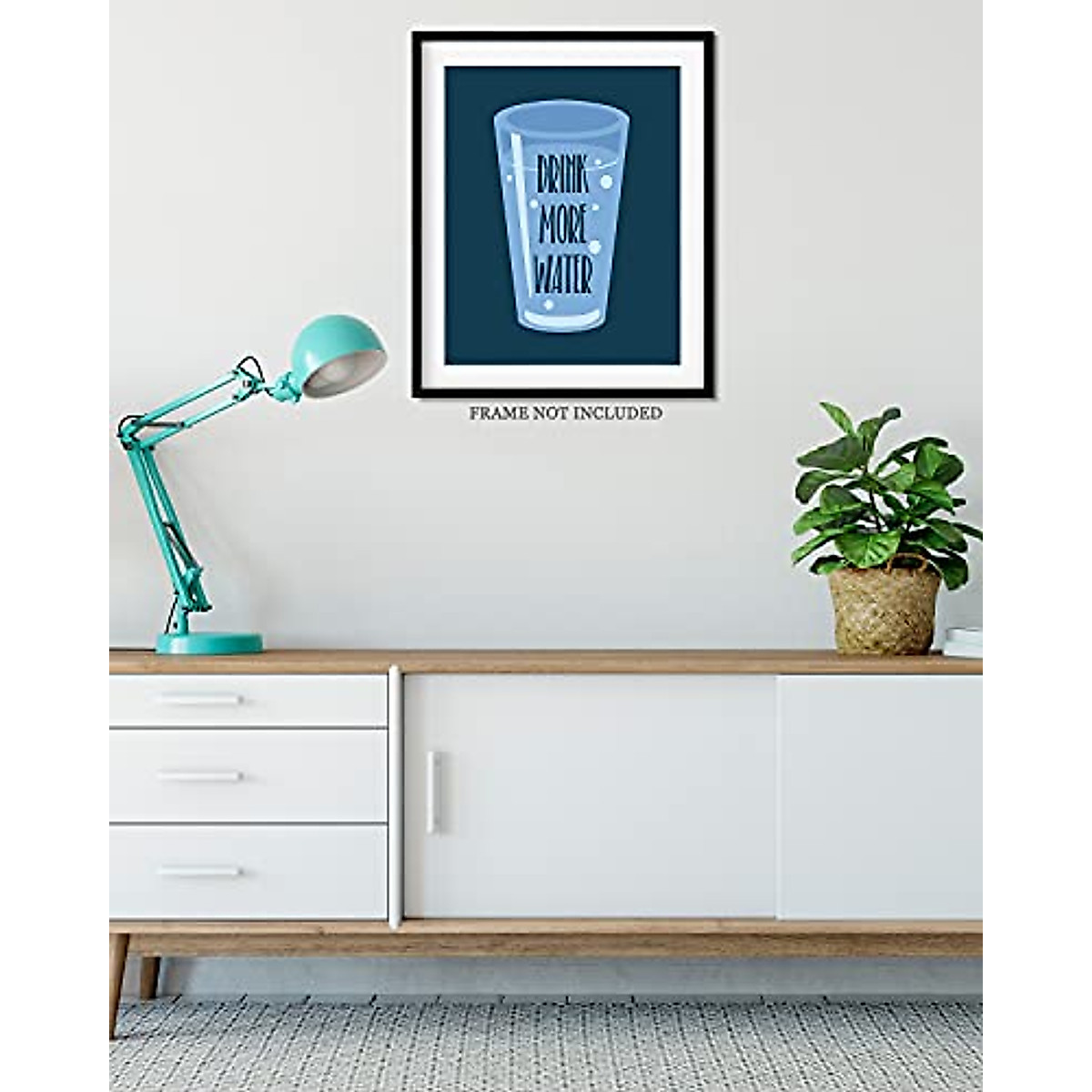 Govivo Drink More Water - Wall Decor Art Print with a dark blue background - 8x10 unframed artwork printed on photograph paper