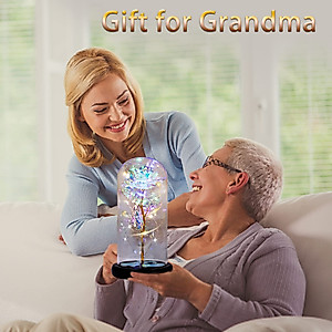 Glass Rose Gifts for Mom/Grandma/Wife, for Her with Greeting Card, Colorful Light Up Eternal Rose in A Glass Dome
