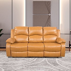 SIENWIEY Ginger Leather Reclining Sofa for Living Room Furniture, 3 Seater Sofa Double Recliner Couch with Drop Down Table/Two Cup Holders/Faux Leather