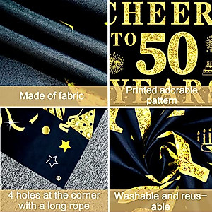 Trgowaul 50th Birthday/Anniversary/Wedding Decorations for Women Men, Cheers to 50 Years Banner, Black and Gold 50th Birthday Backdrop, 50 Bday Decorations Party Banner Photography Supplies Background