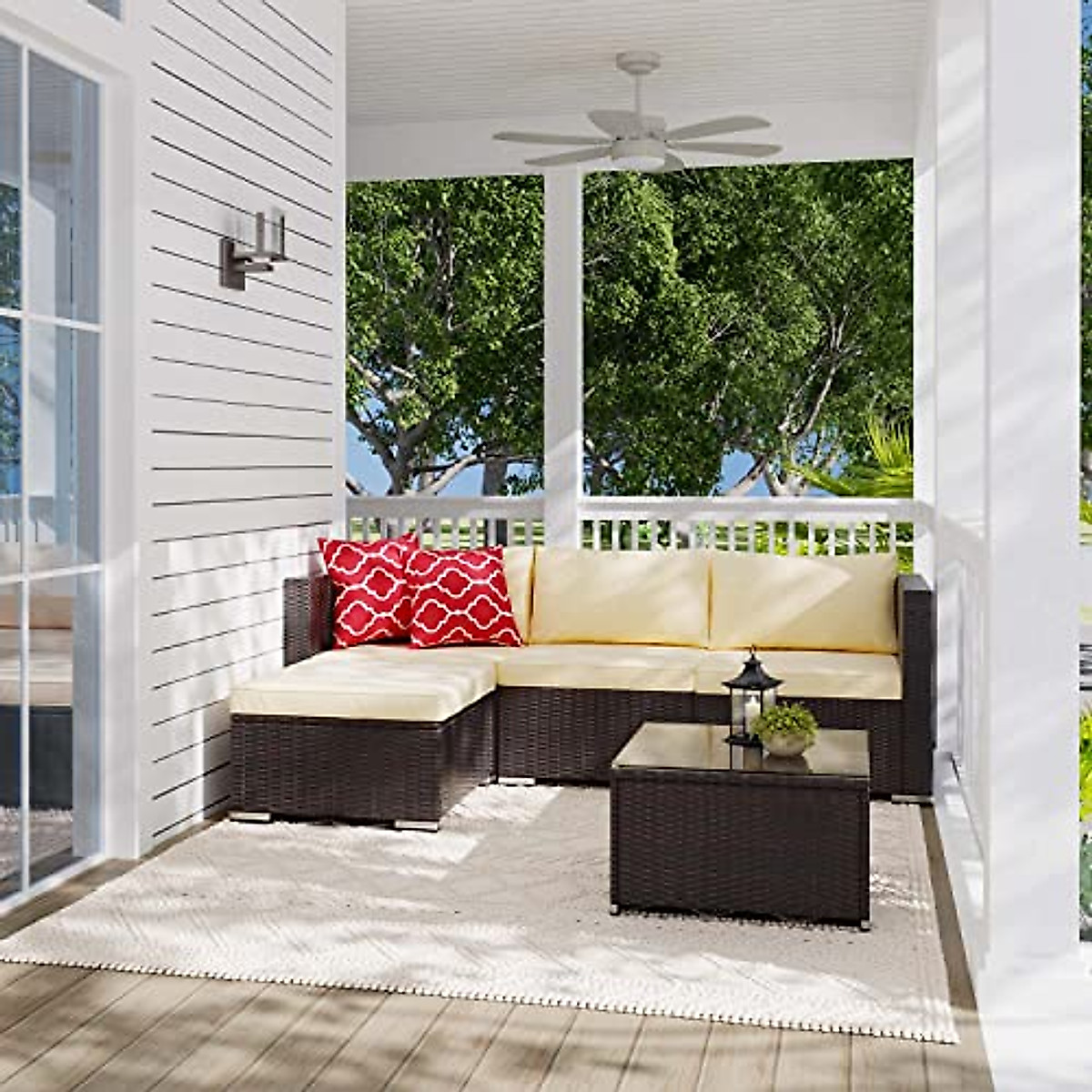 Aiho Outdoor Patio Sectional Furniture Sets All Weather Outdoor Sectional Sofa PE Garden Furniture Wicker Rattan Patio Conversation Set with Glass Table (Beige)