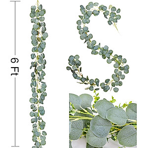 DearHouse 2pc Artificial Eucalyptus Garland Faux Silk Eucalyptus Leaves Vines Handmade Garland Greenery Wedding Backdrop Arch Table Decor, 6.1ft/pc