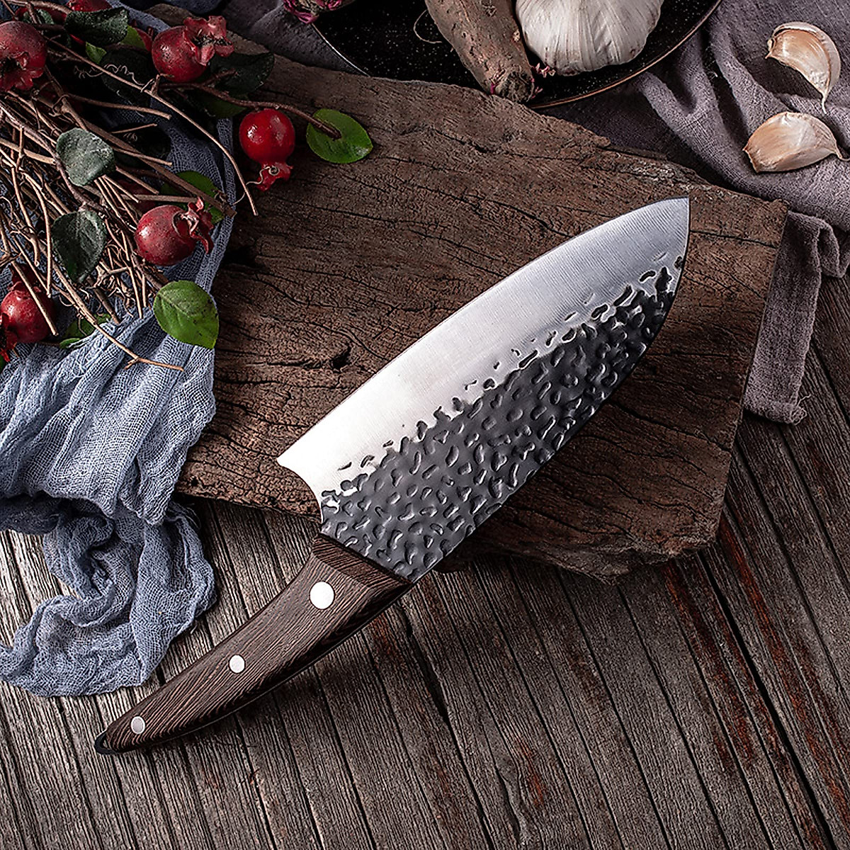 iSMLIKE 7 Inch Chef Knife Handmade Forged Retro Meat Cleaver Professional High Carbon Stainless Steel Kitchen Knives with Full Tang Wenge Wooden Handle Cooking Knife