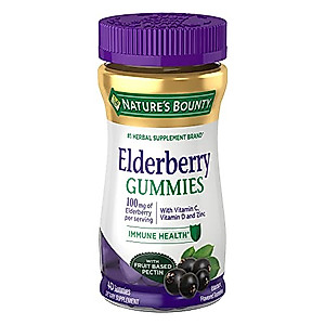 Nature’s Bounty Elderberry Gummies, Immune Support, Contains Vitamin A, C, D, E and Zinc, 40 Gummies
