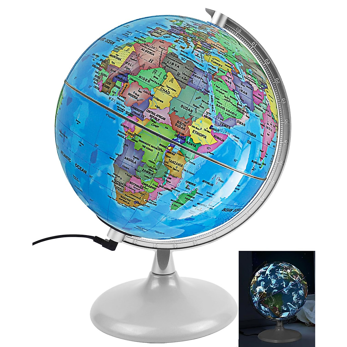 Illuminated World Globe, DIY Self-Assembly Stem Globe for Kids Learning 8 Inch Metal Bracket Constellation Earth globe for children 360° Rotating Educational World Globes for Kids