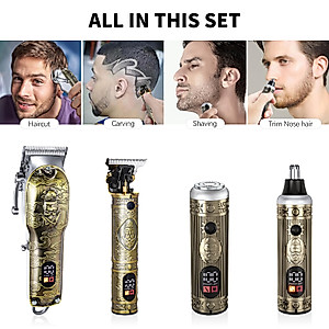 Bestauty Beard Trimmer, Barber Clippers Set Nose Hair Trimmer for Men Professional Cordless 2500mAh Waterproof Hair Clippers for Haircut Carving Shaving Trim Nose Hair (Bronze)