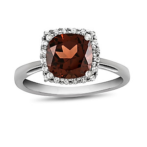 FJC Finejewelers 10k White Gold 6mm Cushion-Cut Garnet with White Topaz accent stones Halo Ring Size 8