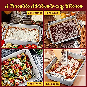 Stainless Steel Roasting Pan, E-far 14 x 10.6 Inch Heavy Duty Turkey Roaster with V Rack & Baking Rack Set, Small Metal Deep Broiling Pan for Oven Cooking Lasagna Meat Chicken - Dishwasher Safe