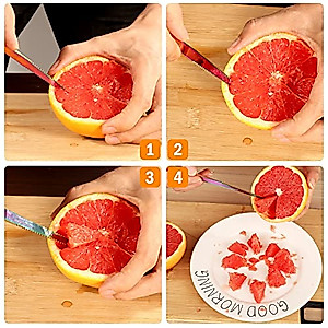 Grapefruit Spoons & Grapefruit Knife, Stainless Steel Grapefruit Utensil Set, Serrated Edge & Thick Gauge Handle, Rainbow Kitchen Tool with Non-stick Plating for Kiwi, Dessert, Apple (5 PCS)