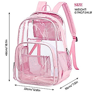 MIRLEWAIY Lightweight durable See Through Book Bag Stadium Approved Schoolbag Heavy Duty Mesh school Backpack with Inner Compartment, Pink
