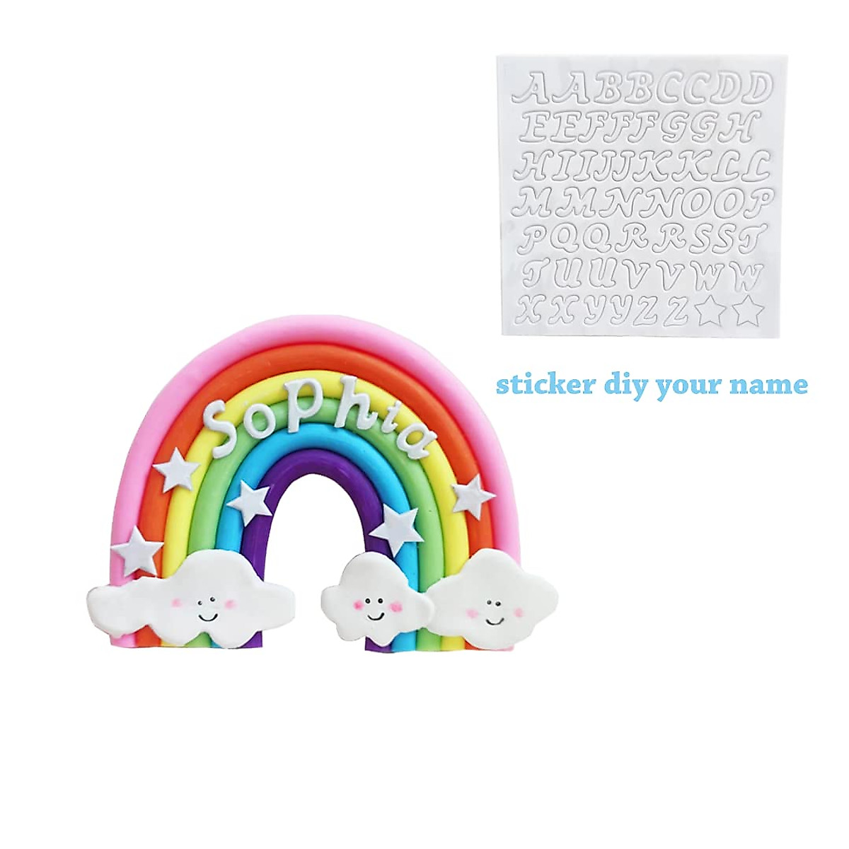Personalized Rainbow Cake Topper Smiling Could with DIY Name for Boys Girls Birthday Baby Shower