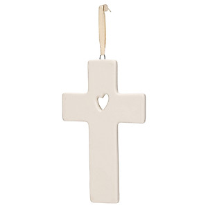 Jesus Loves Me Filigree Heart 7 x 4 Ceramic Stoneware Crib Cross