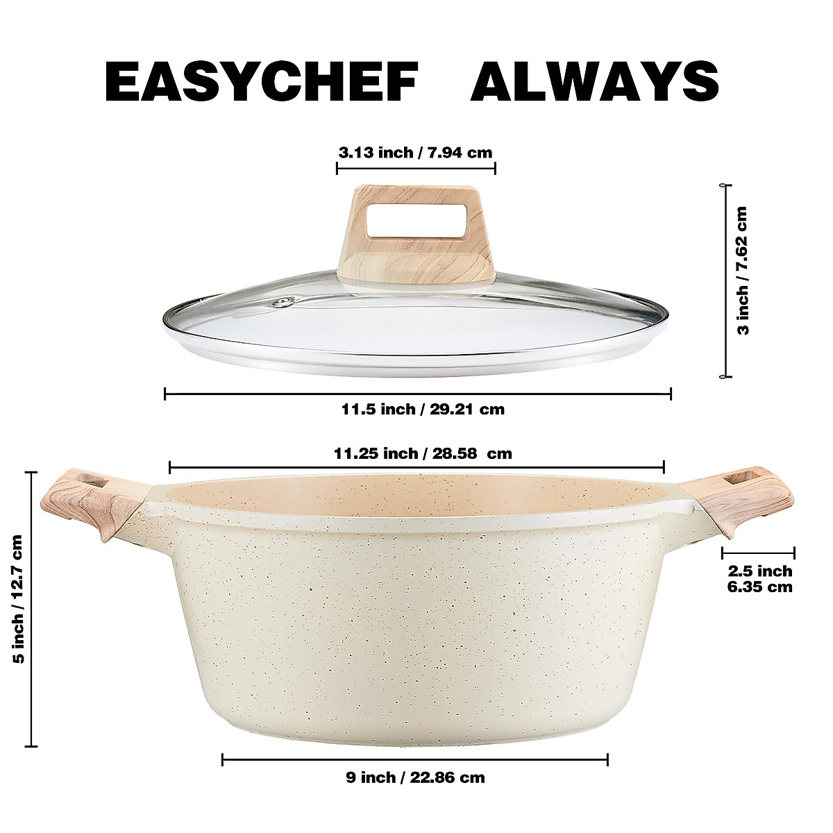 TIPTAP Nonstick Stock Pot,Granite Cookwear Soup Pot with Lid, 4 L/4.23 Qt Cooking Pot,Casserole Nonstick Stock Pot, Induction Pot for Soup, Broth, Chili, Stew - All Stove Compatible, (White)