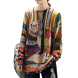 YESNO Women Sweater Graphic Oversized Pullover Sweaters Casual Loose Long Sleeve Knit Tops M S01 CR31