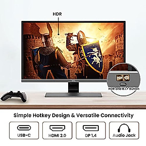 BenQ EW3270U Premium Monitor 32" 4K UHD | HDRi | DCI-P3 | Eye-Care Tech | Adaptive Brightness | Tilt Screen | Built-In Speakers | Eye Reminder | DisplayPort | HDMI | USB-C,Black