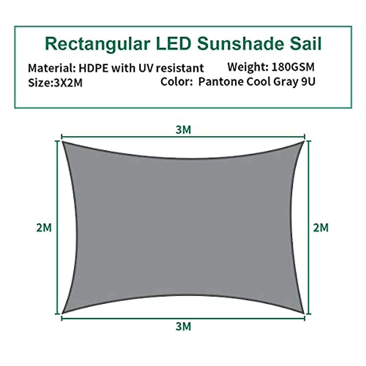 SMNET Shade Sail Sun Shade Awning with Led Light, UV Block 6.5'x10' for Party,Garden, Backyard, Playground Outdoor Facility