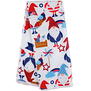 Kitchen Towel Set - Patriotic Decor - Show Your Patriotism with These Beautiful Red Truck and Gnomes Kitchen Towels - Two Red White and Blue Dish Towels - Americana Home Decoration - Gnome Decor