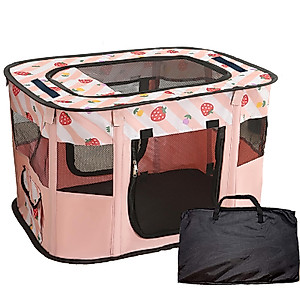 VARMTOR Puppy Playpen, Portable Dog Play Pen, Sturdy Cat Playpen, Foldable pop up pet Tent, Pet Playground Indoor/Outdoor (L, Pink) CF-01