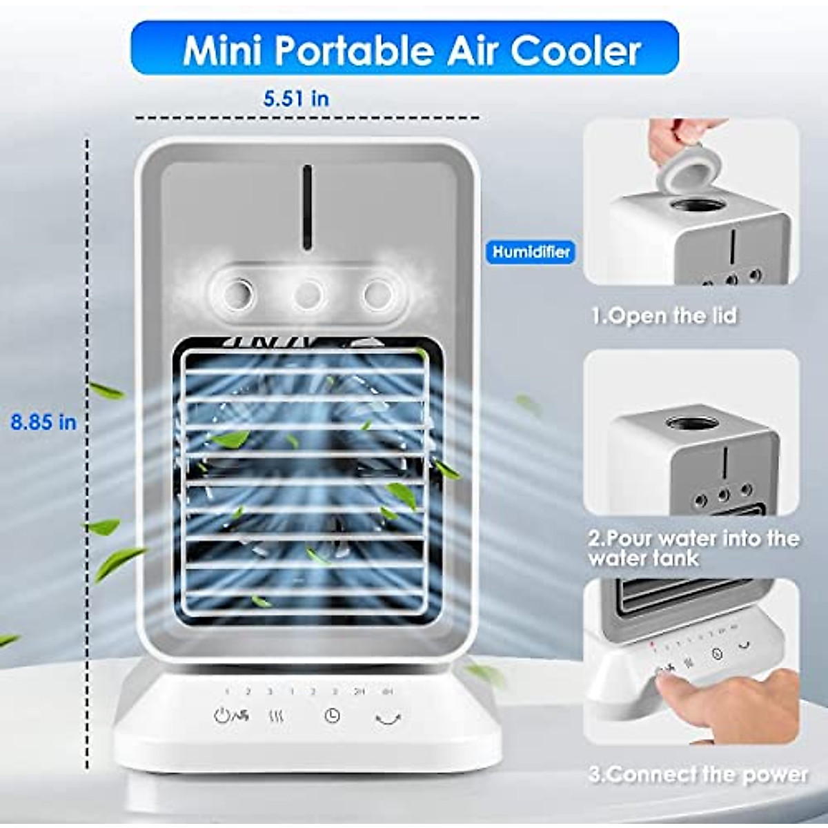 ValbEl Air Conditioners, 3-IN-1 Evaporative Personal Air Cooler Humidifier with Adjustable Angles w/3 Speeds, 350ML Mini Personal Air Conditioner Fan, USB Quiet Air Cooler for Room Office Desk Quiet