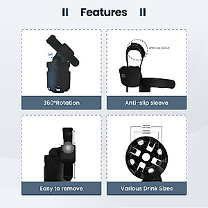 guzzie+Guss Universal Cup Holder for Strollers, Wheelchairs, Mobility Walkers, Bikes, Camping Chairs - Easy Installation - Anti-Slip Sleeve - Fits Wide Variety of Drink Containers - Black