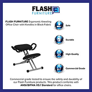 Flash Furniture Ergonomic Kneeling Office Chair with Handles in Black Fabric