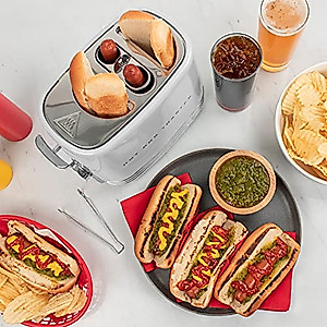 Nostalgia HDT900WHT Pop-Up 2 Hot Dog and Bun Toaster With Mini Tongs, Works with Chicken, Turkey, Veggie Links, Sausages and Brats, White