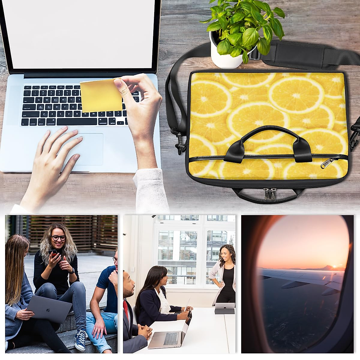 Lemon Fruit Laptop Computer Bag Waterproof Shoulder Messenger Bag 13-15 inch Durable Laptop Tote Bag with Shoulder Strap Handle Lightweight Crossbody Briefcase